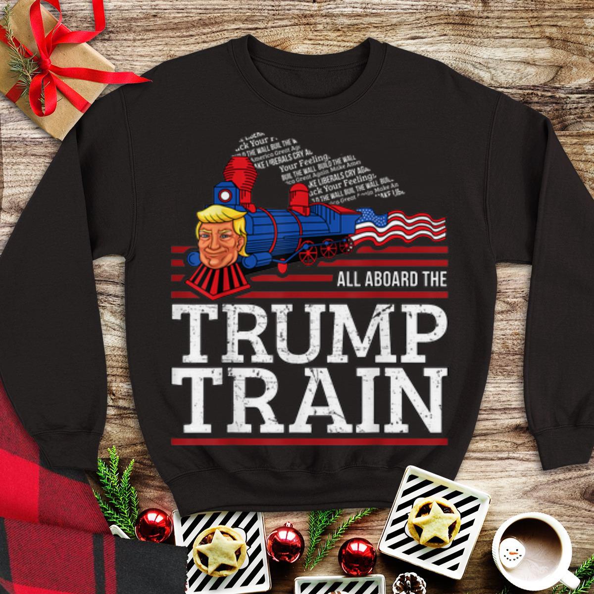 Awesome Vintage All Aboard The Trump Train 2020 American Flag shirt ...