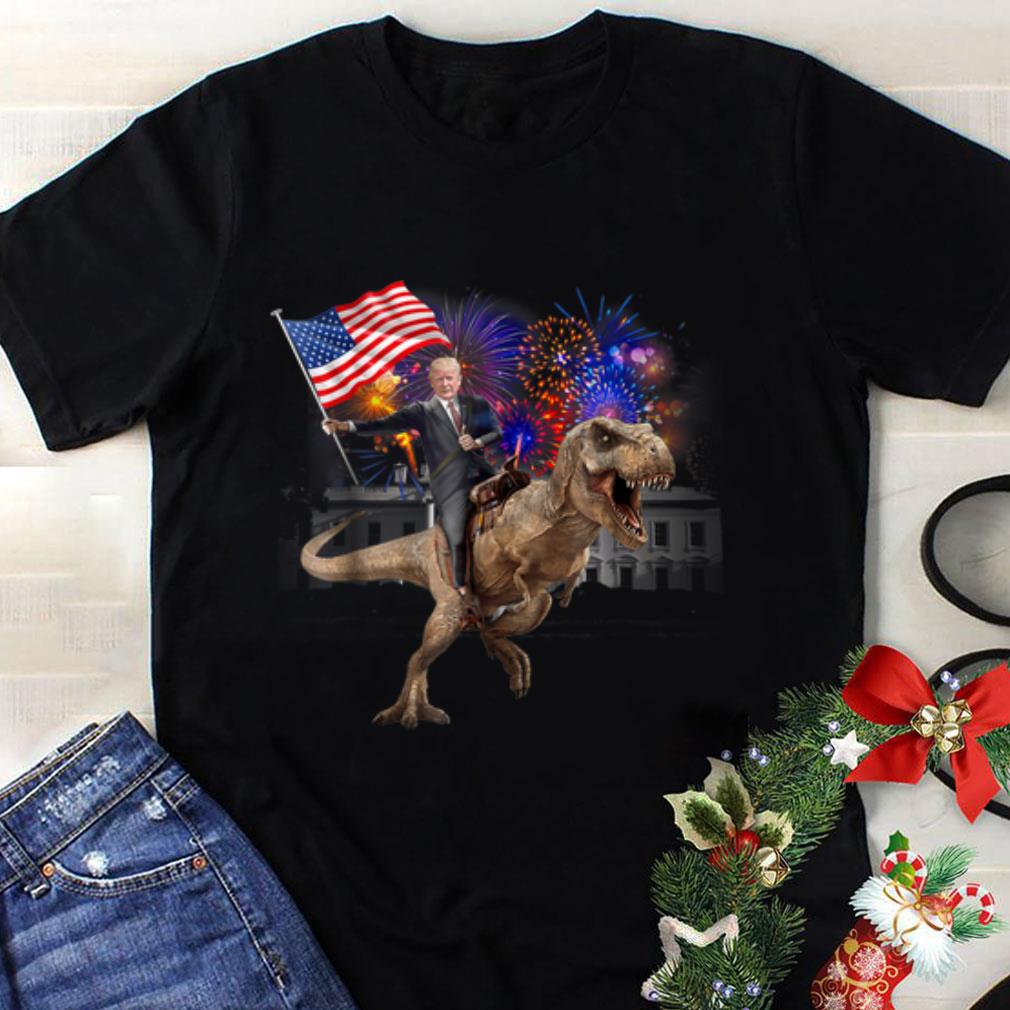 The best Trump Riding a Dinosaur T-rex Fireworks American Flag shirt ...